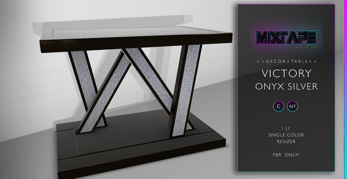 Second Life Marketplace - MIXTAPE Decor - victory table onyx silver